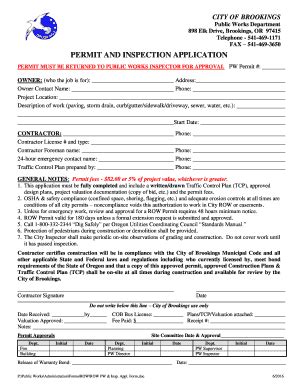 Fillable Online ROW PERMIT AND INSPECTION APPLICATION BCivicPlusb Fax
