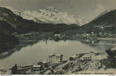 Bahnhöfe mit Zügen St MORIZ Bahnhof und Piz della Margna
