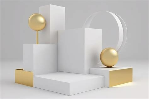 Podio de exhibición de productos con formas geométricas doradas de