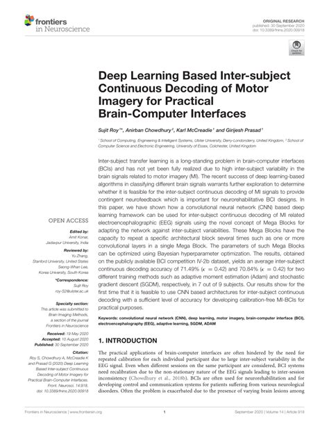 pdf deep learning based inter subject continuous decoding of motor imagery for practical brain