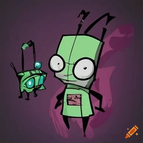 Dynamic Illustration Of Invader Zim And Robot Gir Posing On Craiyon