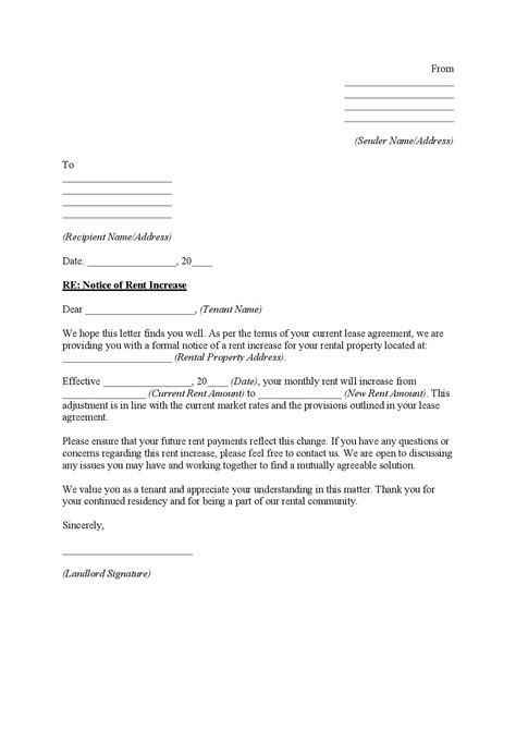 Rental Rate Increase Letter Sample