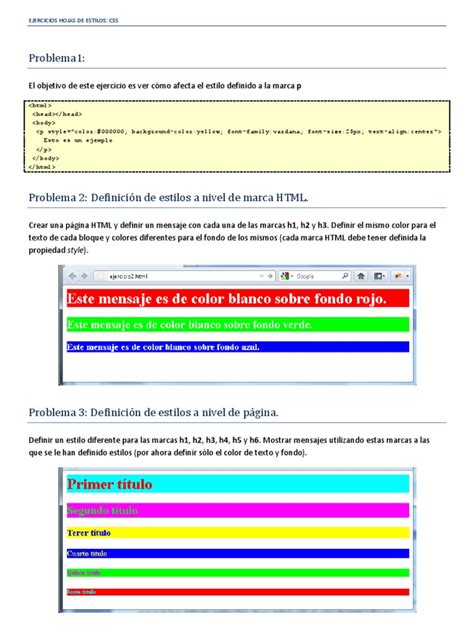 ejercicios css enunciados hojas de estilo en cascada html prueba riset