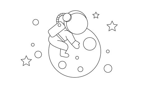 Cute Astronaut On Space Coloring Book Illustration Vector 14542514