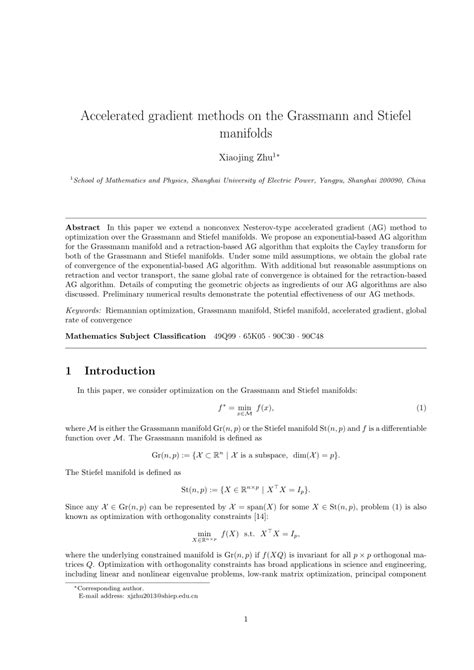 pdf accelerated gradient methods on the grassmann and stiefel manifolds