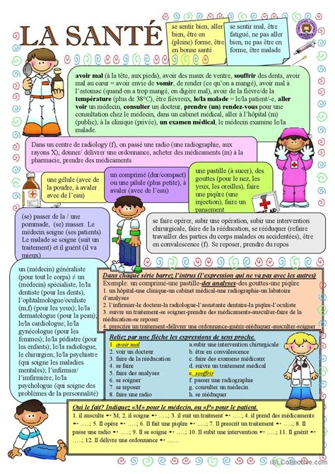 La santé compréhension générale de l Français FLE fiches pedagogiques