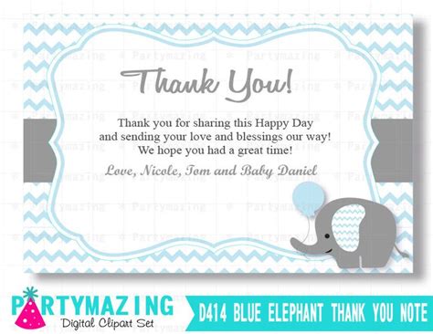 Blue Elephant Thank You Card Printable Gift Note Editable Etsy Baby