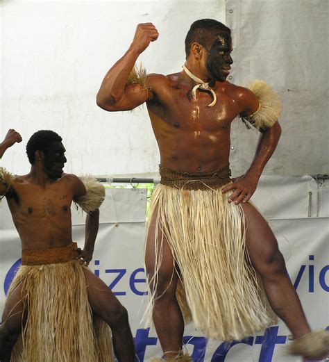 Fijian Men Dancing A Traditional Male Dance Meke Wesi In Off