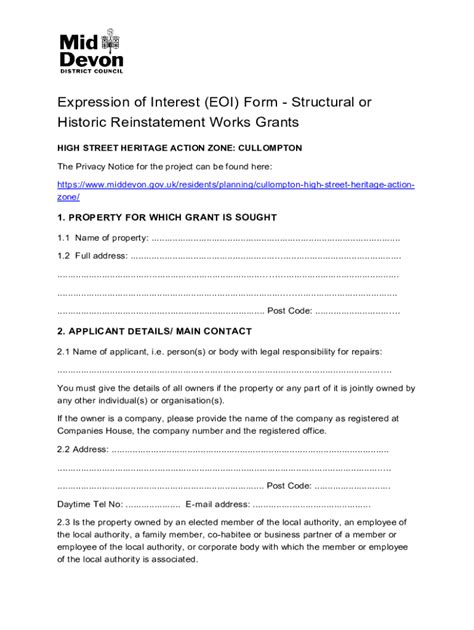 Fillable Online Expression Of Interest Eoi Form Structural Or