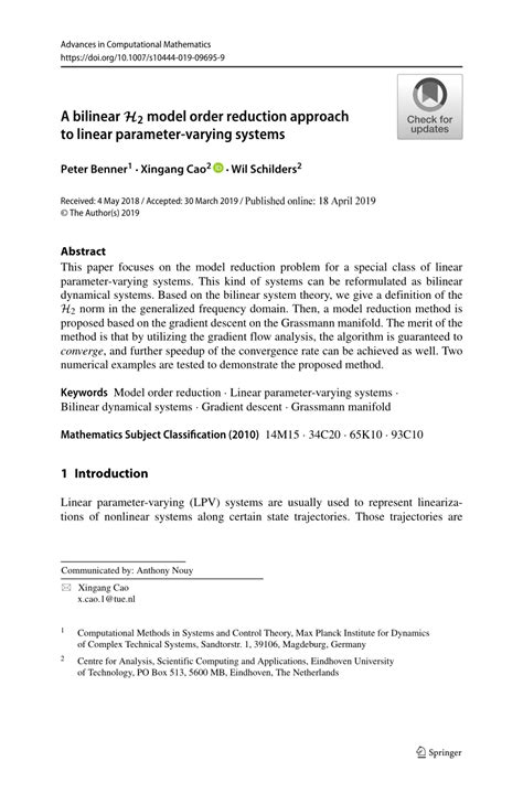 pdf a bilinear ℋ 2 mathcal {h} {2} model order reduction approach to linear parameter