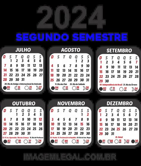 Calendário Preto Padrão Segundo Semestre Imagem Legal