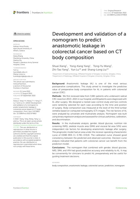 pdf development and validation of a nomogram to predict anastomotic leakage in colorectal