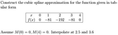 solved construct the cubic spline approximation for the function given in tab ular form f