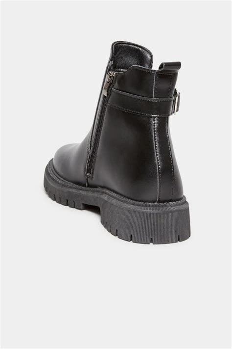 Black Chunky Buckle Ankle Boots In Extra Wide Eee Fit Yours Clothing