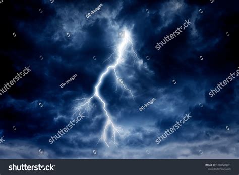 Lightning Strike On Cloudy Dramatic Stormy Stock Photo 1080608861