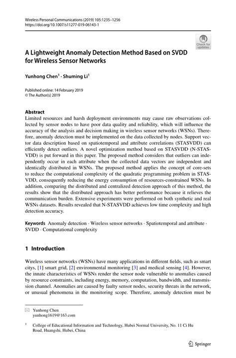 pdf a lightweight anomaly detection method based on svdd for wireless sensor networks