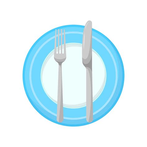 Knife And Fork On A Plate Isolated On White Background Icon Cartoon