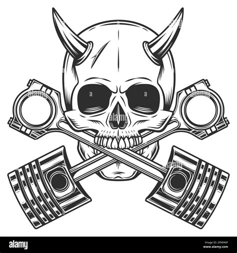 Biker Skull With Horn And Crossed Engine Pistons Service Repair