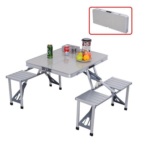 Mesa Dobr Vel Em Alum Nio Tipo Maleta Bancos Gt Lorben Camping