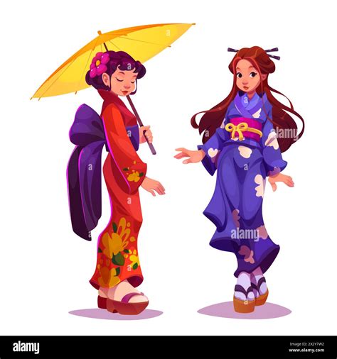 Geisha In Japanese Kimono Traditional Girl Dress In Japan Beautiful Asian Costume Female