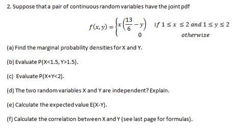 solved 2 suppose that a pair of continuous random variables