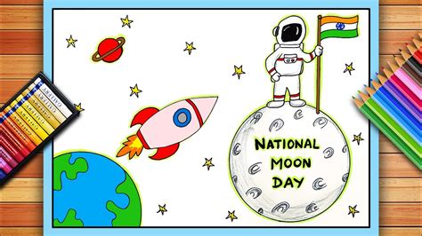 Chandra Dinam Poster Drawing National Moon Day Poster Lunar Day