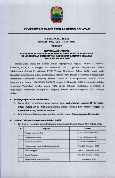 JADWAL PELAKSANAAN SELEKSI PPPK TENAGA KESEHATAN Pemkab Lampung Selatan