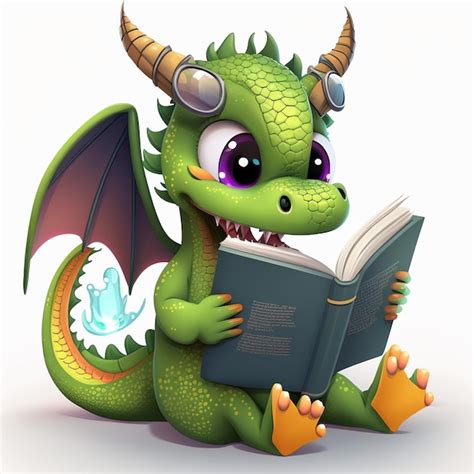 Premium AI Image Dragon Reading A Book Vector Illustration