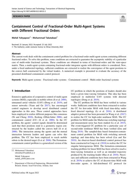 pdf containment control of fractional order multi agent systems with different fractional orders
