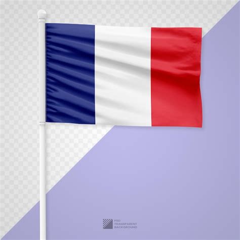 Acenando a bandeira da frança em um poste de metal branco isolado em um