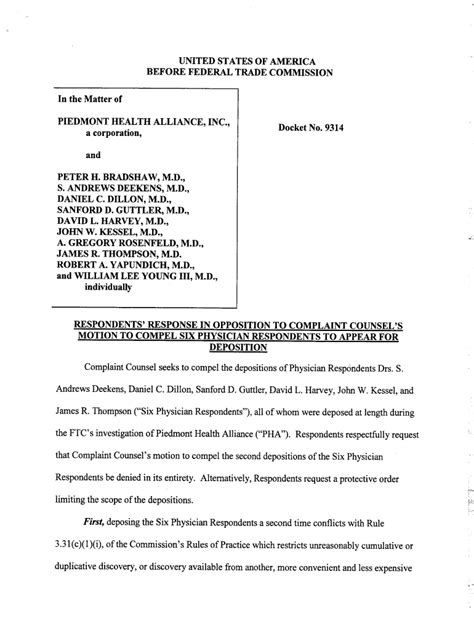 Fillable Online Ftc Phas Response In Opposition To Complaint Counsels