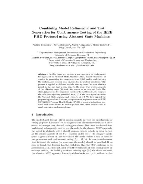 pdf combining model refinement and test generation for conformance testing of the ieee phd