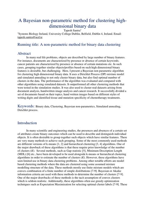 pdf a bayesian non parametric method for clustering high dimensional binary data