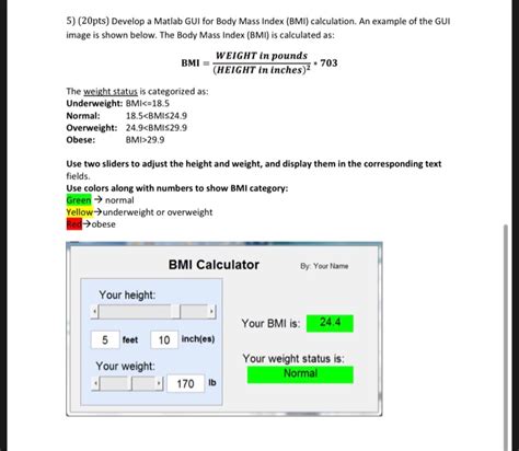 Solved 5 20pts Develop A Matlab GUI For Body Mass Index Chegg
