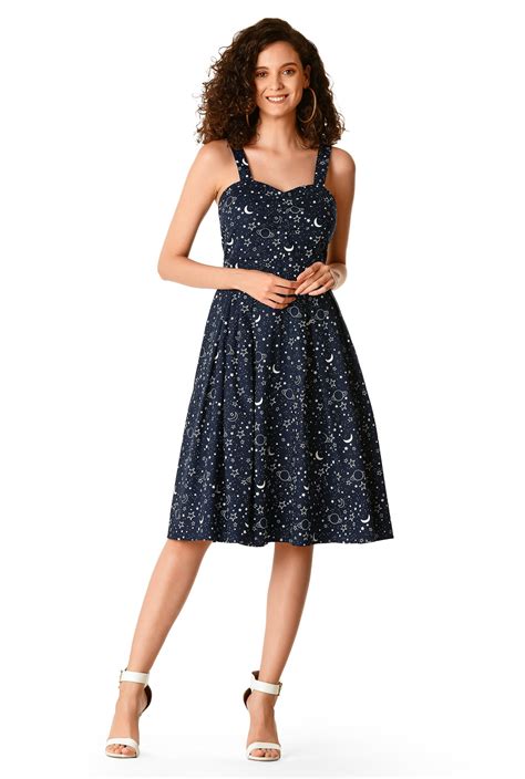 Shop Night Sky Print Cotton Poplin Sundress EShakti