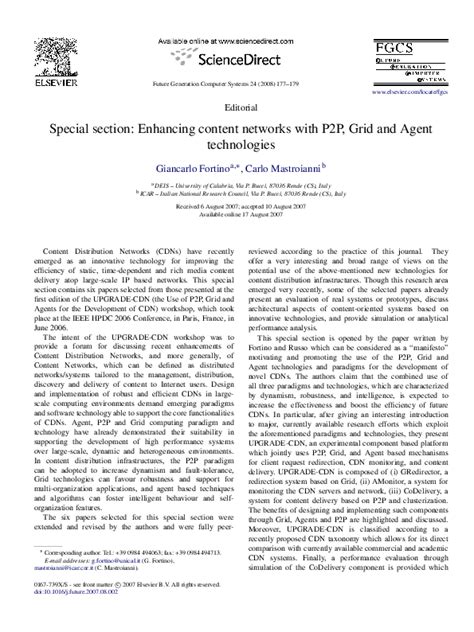 pdf special section enhancing content networks with p2p grid and agent technologies
