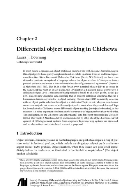 pdf differential object marking in chichewa laura downing