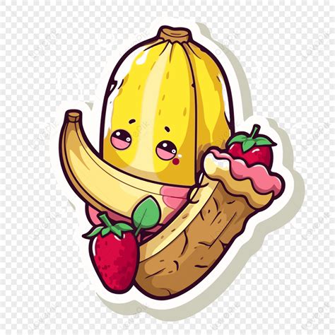 만화 일러스트 바나나 클립 아트와 바나나와 딸기 스티커 벡터 상표 PNG 일러스트 무료 다운로드 Lovepik
