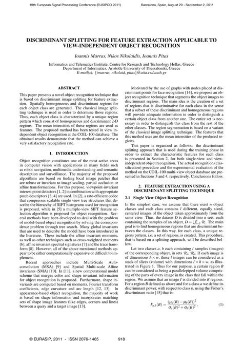 pdf discriminant splitting for feature extraction applicable to view independent object