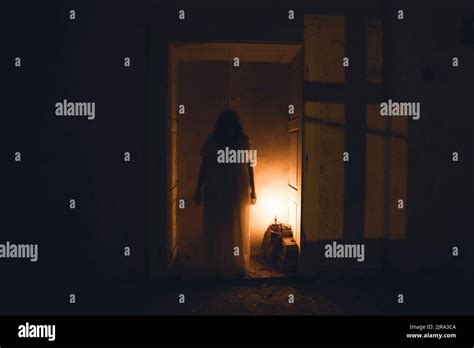 Ghost In Abandoned Haunted House Horror Scene Of Scary Spirit Of A
