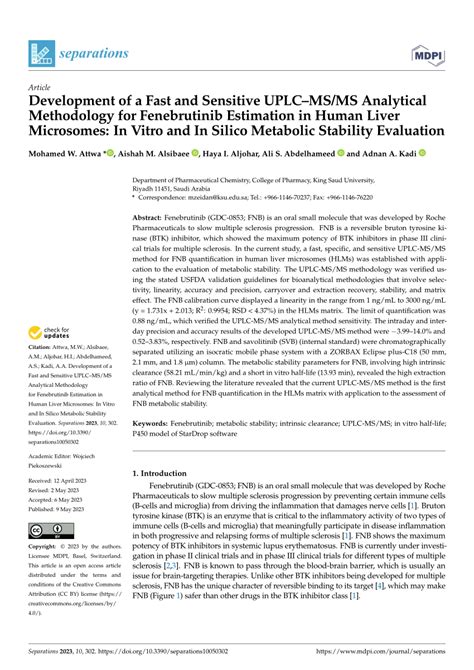 pdf development of a fast and sensitive uplc ms ms analytical methodology for fenebrutinib