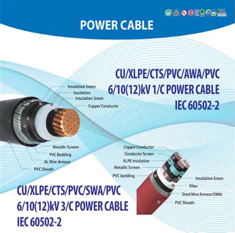 Cu XLPE CTS PVC AWA PVC 6 10 12 KV 1 C Power Cable IEC 60502 2
