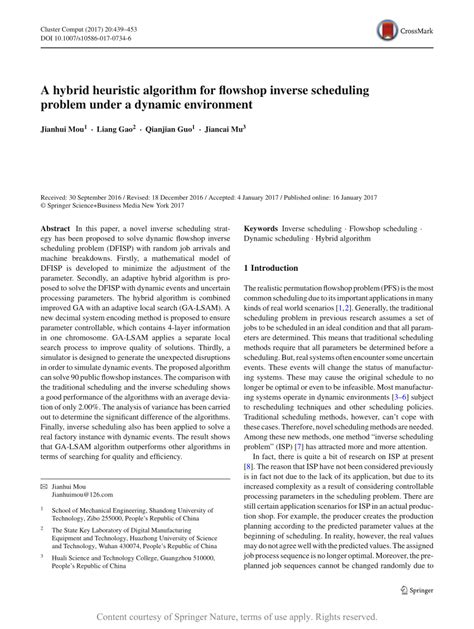 a hybrid heuristic algorithm for flowshop inverse scheduling problem under a dynamic environment