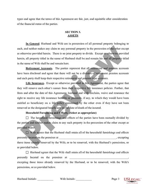 Michigan Marital Domestic Separation And Property Settlement Agreement