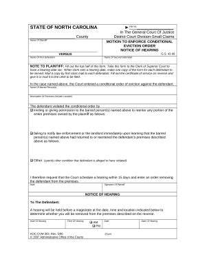 North Carolina Eviction Doc Template PdfFiller