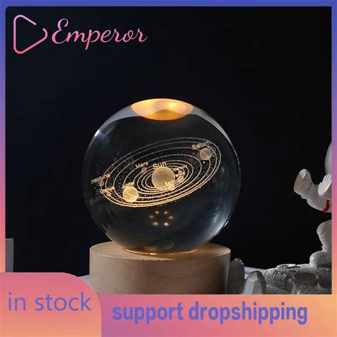 2pcs 3D Crystal Ball Crystal Planet Laser Engraved Solar System Globe