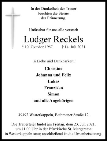 Traueranzeigen Von Ludger Reckels Trauer Ms