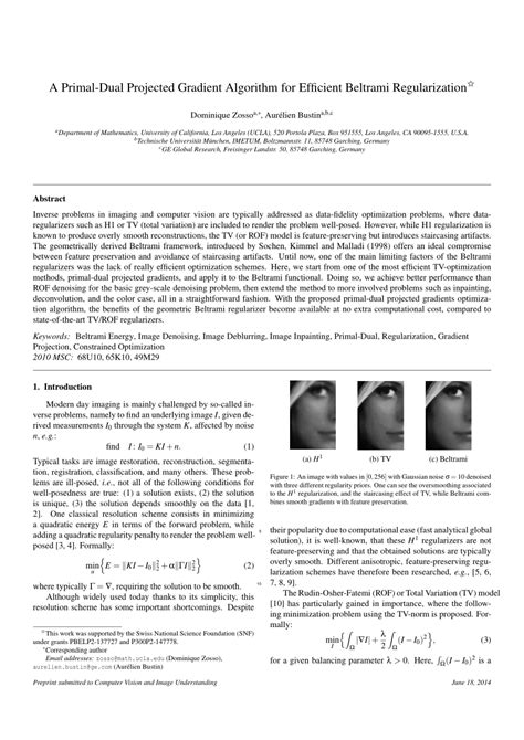 pdf a primal dual projected gradient algorithm for efficient beltrami regularization