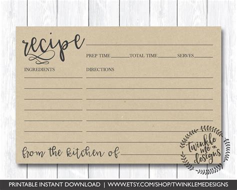 Free Recipe Card Template Editable