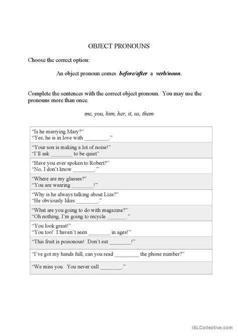 Object Pronouns vs Possessiv Español ELE hojas de trabajo pdf doc